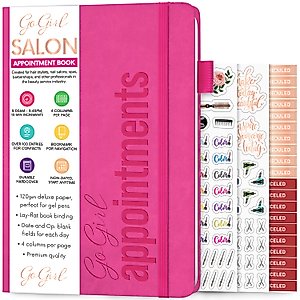 GoGirl Salon Appointment Book – Reservation Book for Beauty Salons, Spas, Hair Stylists, Estheticians – Appt Booking Planner, 7x10″ (Hot Pink)