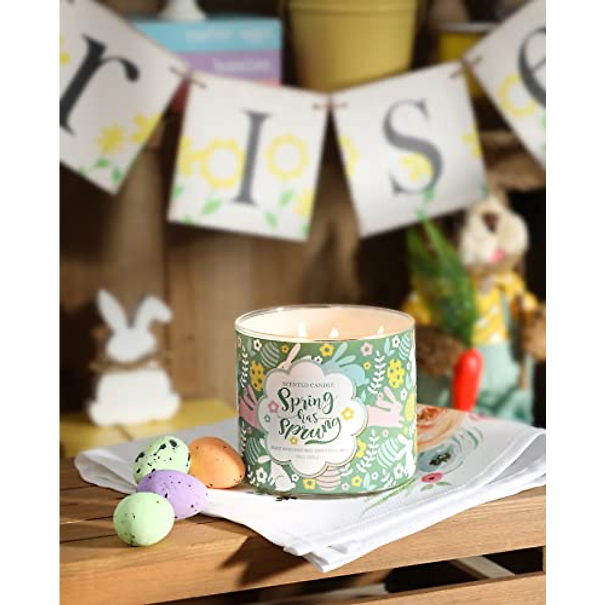 Easter Candle, Spring Jasmine Scented Candle, Large 3 Wicks, 14 oz