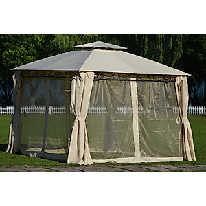 BBQ Gazebo Outdoor Gazebo Tent Gazebo with Mosquito Netting Canopy Cover Metal Hardtop Gazebos Double Tiered Grill Canopy with UV Protection for Garden Couryard 127.2" L*127.2" W*113.0" H Beige