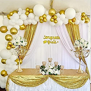 10x10 ft White Backdrop Curtains and 10x4 ft Gold Sequin Backdrop Curtains for Parties, Wrinkle Free Backdrop Drapes for Wedding Birthday Party Photography Background, 4 Panels