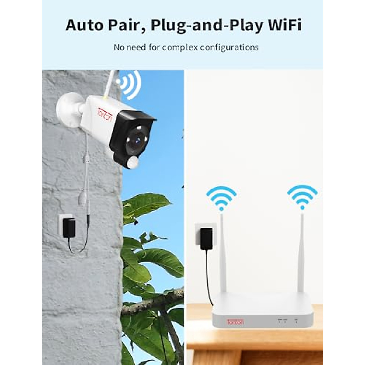[Dual WiFi, PIR Sensor] Tonton 2K Wireless Security Camera System, 10CH NVR with 1TB HDD, 6PCS 3MP Outdoor Home WiFi Cameras,2 Way Audio, Spotlight, 12V DC Powered, AI Human Detection,Work with Alexa