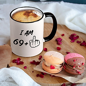 YHRJWN 70th Birthday Gifts for Women Men, I Am 69 Plus Middle Finger Coffee Mug, 70th Birthday Gifts Ideas for Friends, Grandma, Grandpa, Best 70 Year Old Gifts for Her Him, Novelty Cup, 11 Oz