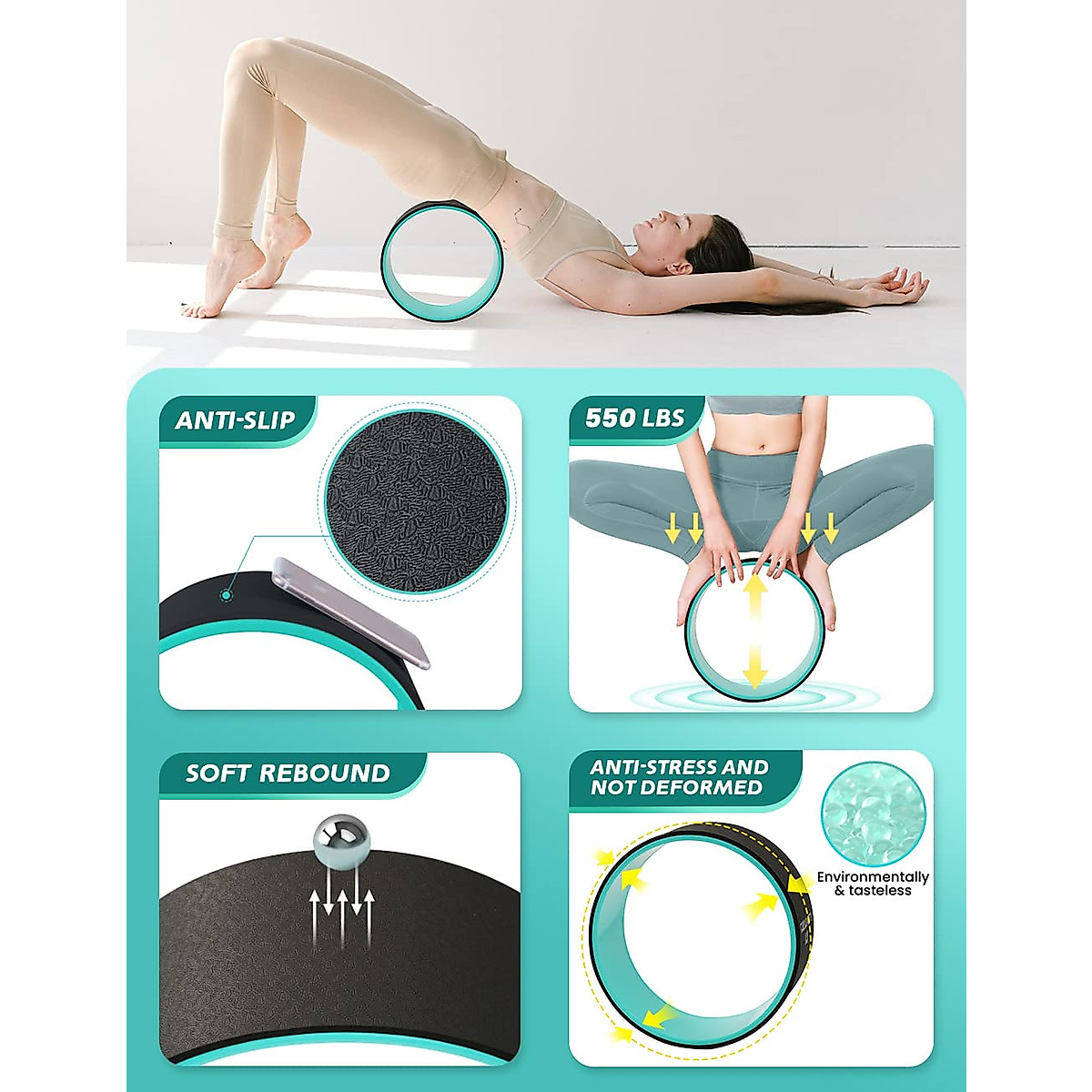 Yoga Wheel Set of 3, Back Roller for Back Pain Relief, Stretching, Multifunctional Back Wheel Improve Flexibility, Strength & Backbends, Deep Tissue Massage, Size 13"/10.5"/6.5''