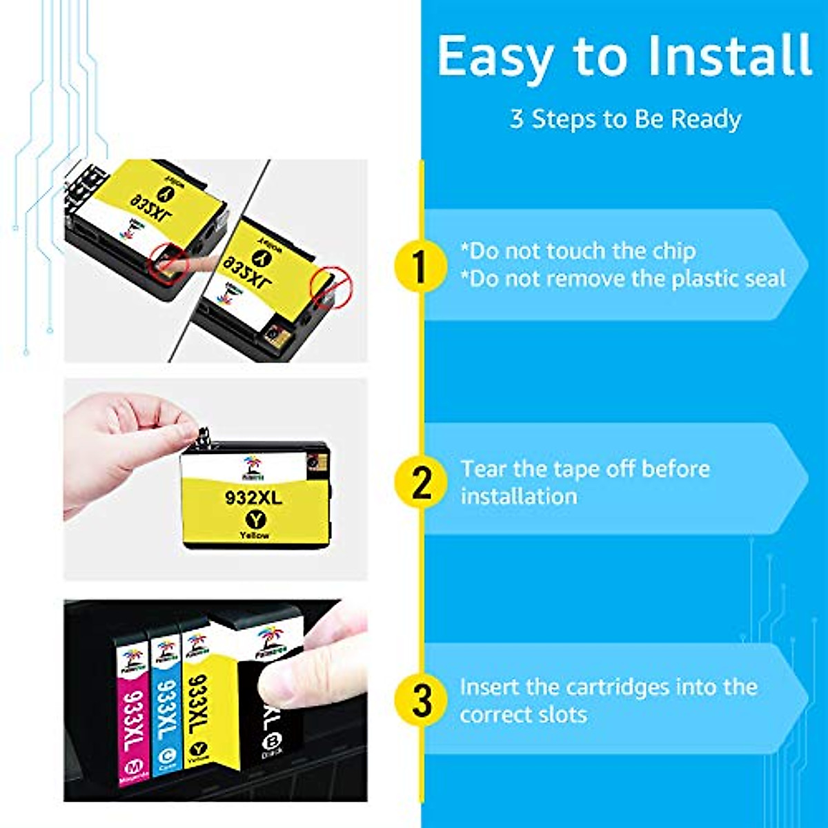 Palmtree Compatible Ink Cartridge Replacement for HP 932XL 933XL 932 933 for HP OfficeJet 6600 6700 6100 7110 7612 7510 7610 7620 Printer (Black, Cyan, Yellow, Magenta, 5 Combo Pack)