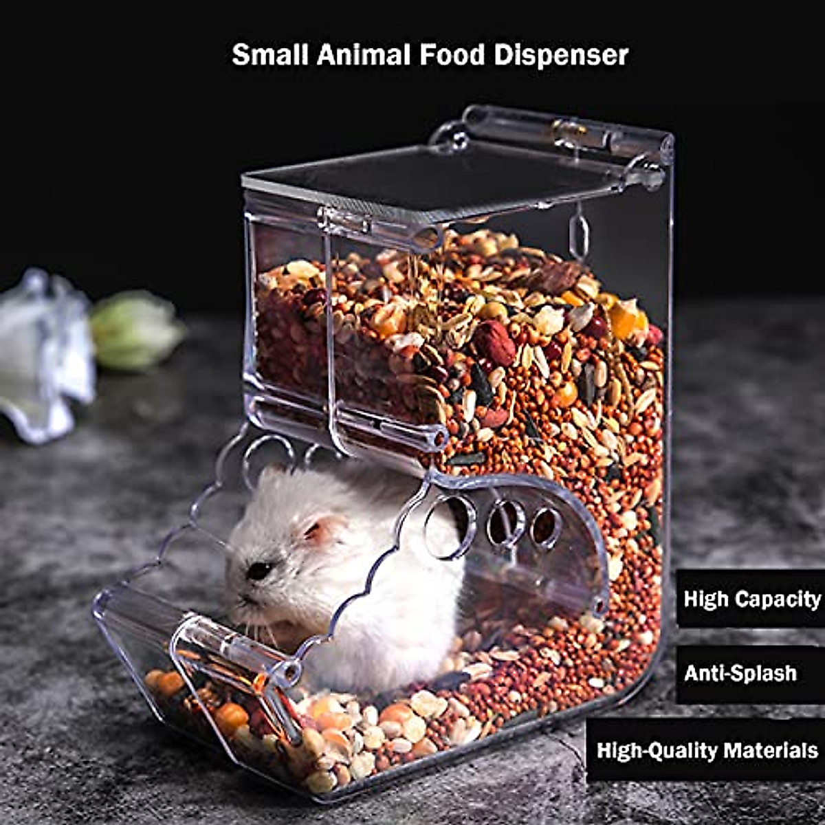 Hamsters Feeder Small Animals Automatic Dispenser Gravity Auto Dispensers Pet Pellets Food Storage Bowl - Dwarf Hamster Gerbils Mice Hedgehog Guinea Pig and Other Small Animal Ideal Feeding Station