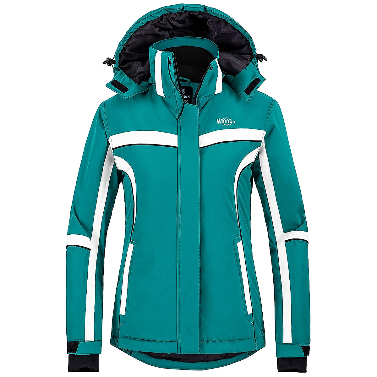 wantdo Women's Mountain Fully Taped Seams Waterproof Snowboard Jacket with Detachable Hood Turquoise M