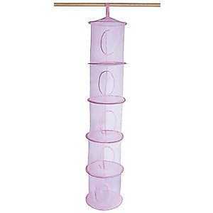 5 Tier Storage Organizer - 12" X 59" - Hang in Your Children’s Room or Closet for a Fun Way to Organize Kids Toys or Store Gloves, Shawls, Hats and Mittens. Attaches Easily to Any Rod. (Pink)