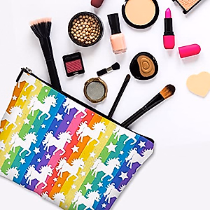 Givotin Cosmetic Bags for Women Cute Makeup Bag for Purse Canvas Travel Toiletry Bag Funny Zipper Pouch-Rainbow Unicorn Makeup Bags
