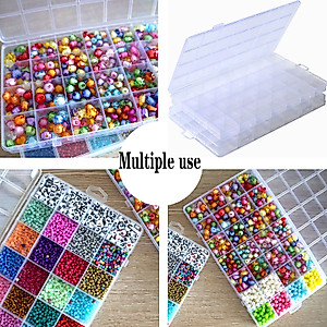 QYING 2Pack 28 Grids Plastic Organizer Box,Clear Beads Organizers Storage Box with Fixed Dividers,Acrylic Organizers Box for Jewelry,Beads,Earrings,and Art DIY Craft