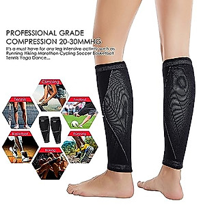 HiRui Calf Compression Sleeves for Men Women Leg Compression Socks 20-30mmHg for Shin Splint Varicose Vein Calf Pain Relief, Great for Runner MTB Travel Nurse Waiter, Medical/Athletic Fit (Black, XL)