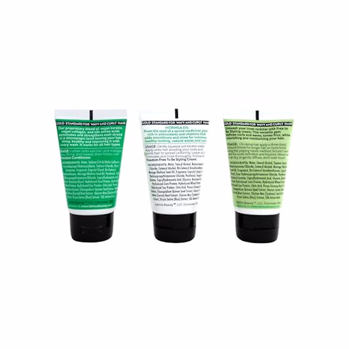 LATINUS BEAUTY FREEDOM Travel Size Collection: Impossible Keratin Anti-Frizz Shampoo + Conditioner + Styling Cream for Curly, Wavy Hair (1 oz bottles)