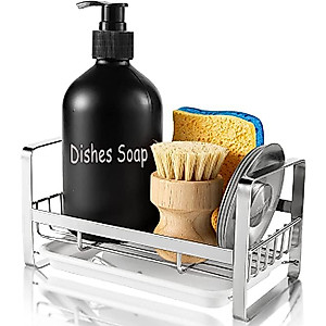 VANTEN Kitchen Sink Caddy Organizer, Sponge Holder for Sink, Sink Tray Drainer Rack, Dish Rags Brush Soap Storage Countertop with Removable Front Drain Pan (Not Including Dispenser and Sponge)