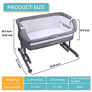 Angelbliss 3 in 1 Baby Bassinet Bedside Sleeper, Rocking Cradle for Baby, Easy Folding Portable Crib with 10 Adjustable Height, Mattress Included