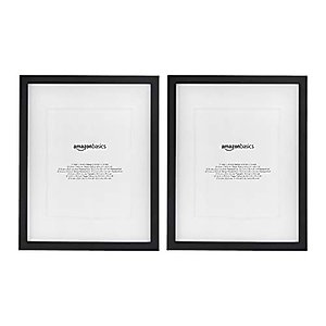 Amazon Basics 11" x 14" Rectangular Photo Picture Frame, (8" x 10" With Mat), 2-Pack, Black, 15.2 Inch L x 12.2 Inch W