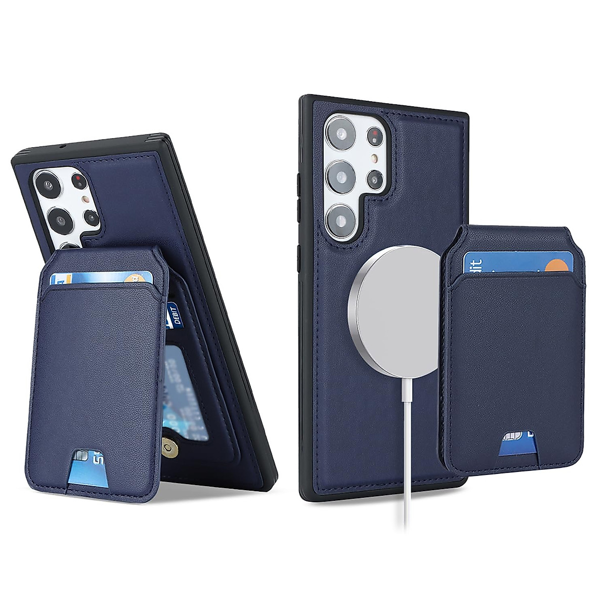 Ｈａｖａｙａ for Galaxy S23 Ultra case magsafe Compatible Samsung Galaxy S23 Ultra case Magnetic with Card Holder S23 Ultra Leather Phone case Magnetic Wallet Detachable for Men-Blue