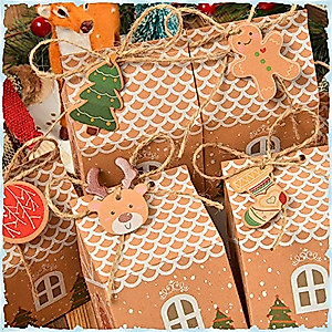 YKLIGTN 50 Packs latest Christmas Candy & Cookie Boxes, Gift Wap Bags with 108PCS DIY Pattern Tags and hemp rope,Creative Small&Stickers House Design Food Storage Wedding or Baby Shower Party Favors