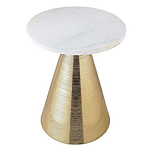 TOV Furniture Tempo Modern Round Marble Side Table, 16", Gold, White