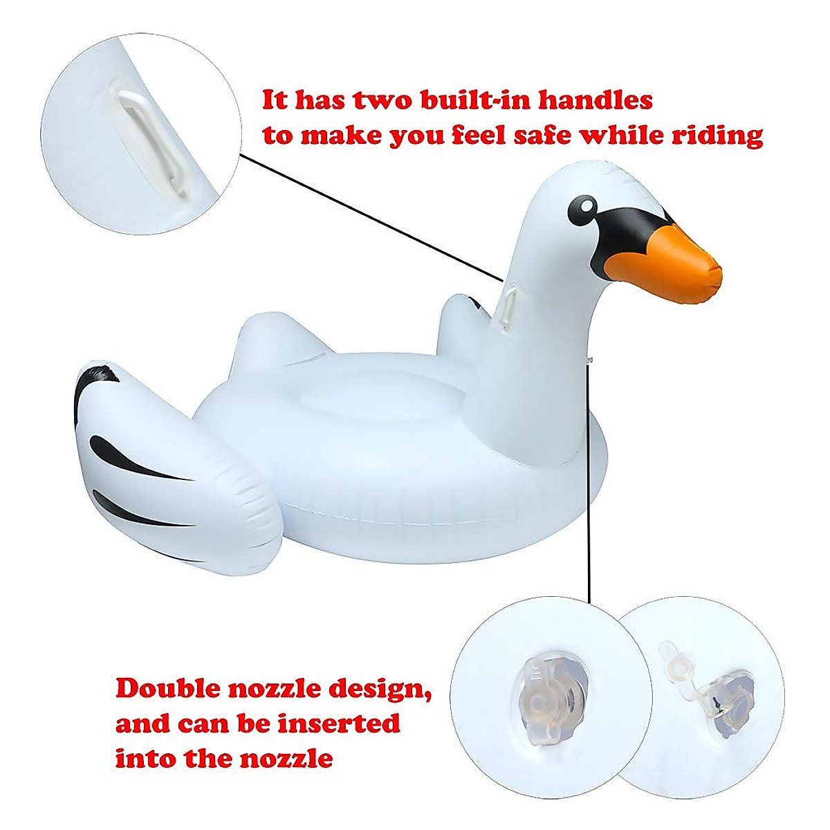 Toxz Swan Inflatable Ride-On Swimming Ring,Suitable for Children and Adults,Built-in Handles,59" X 59" X 39.3"(Ship from US!)