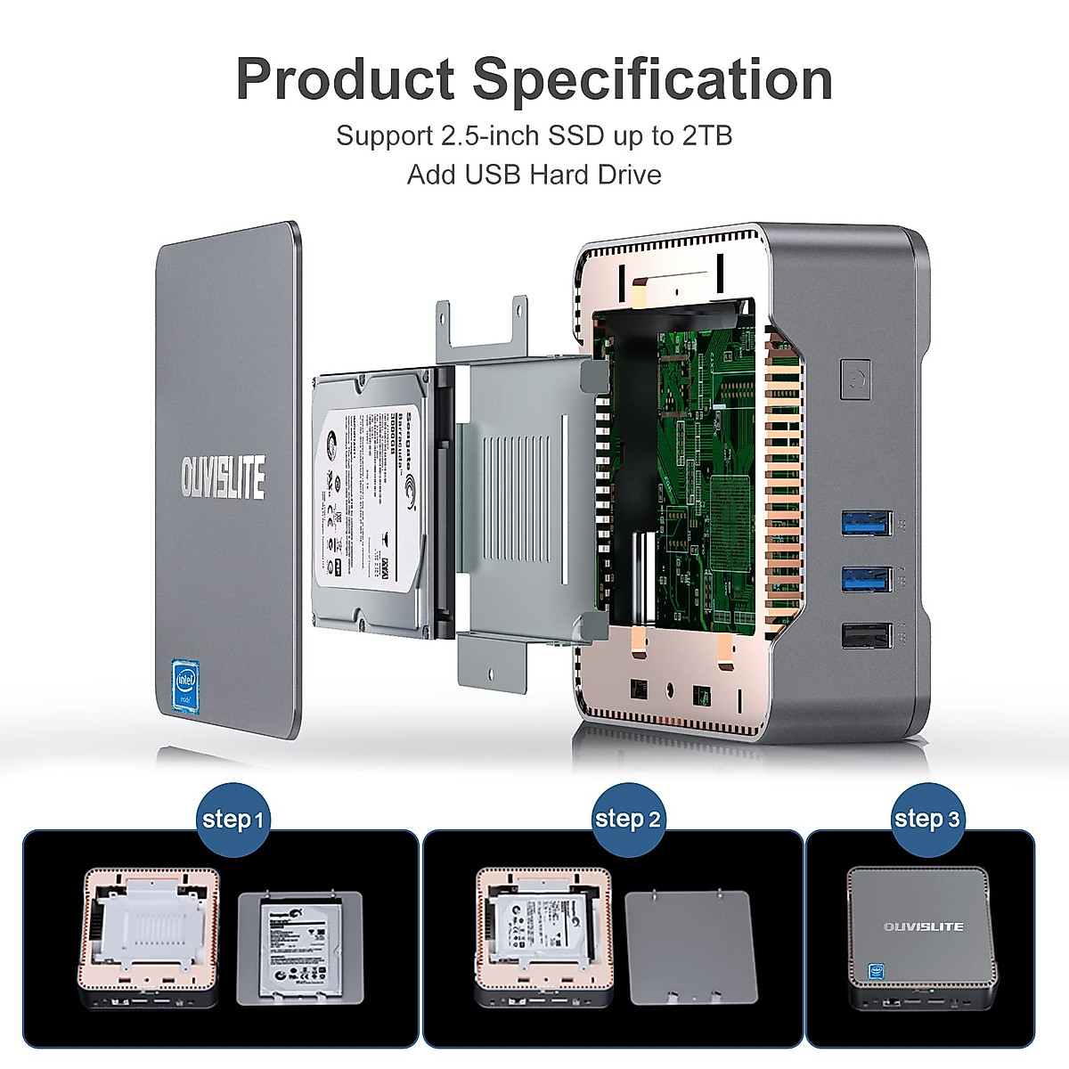 OUVISLITE Mini PC Window 11 Pro with Ιntel Celeron J4125 (Up to 2.7GHz), 8GB DDR4 128GB SSD Mini Computer Small Desktop PC Support 2TB Expansion, 4K HDMI, Triple Display, Dual WiFi, BT4.2, HTPC