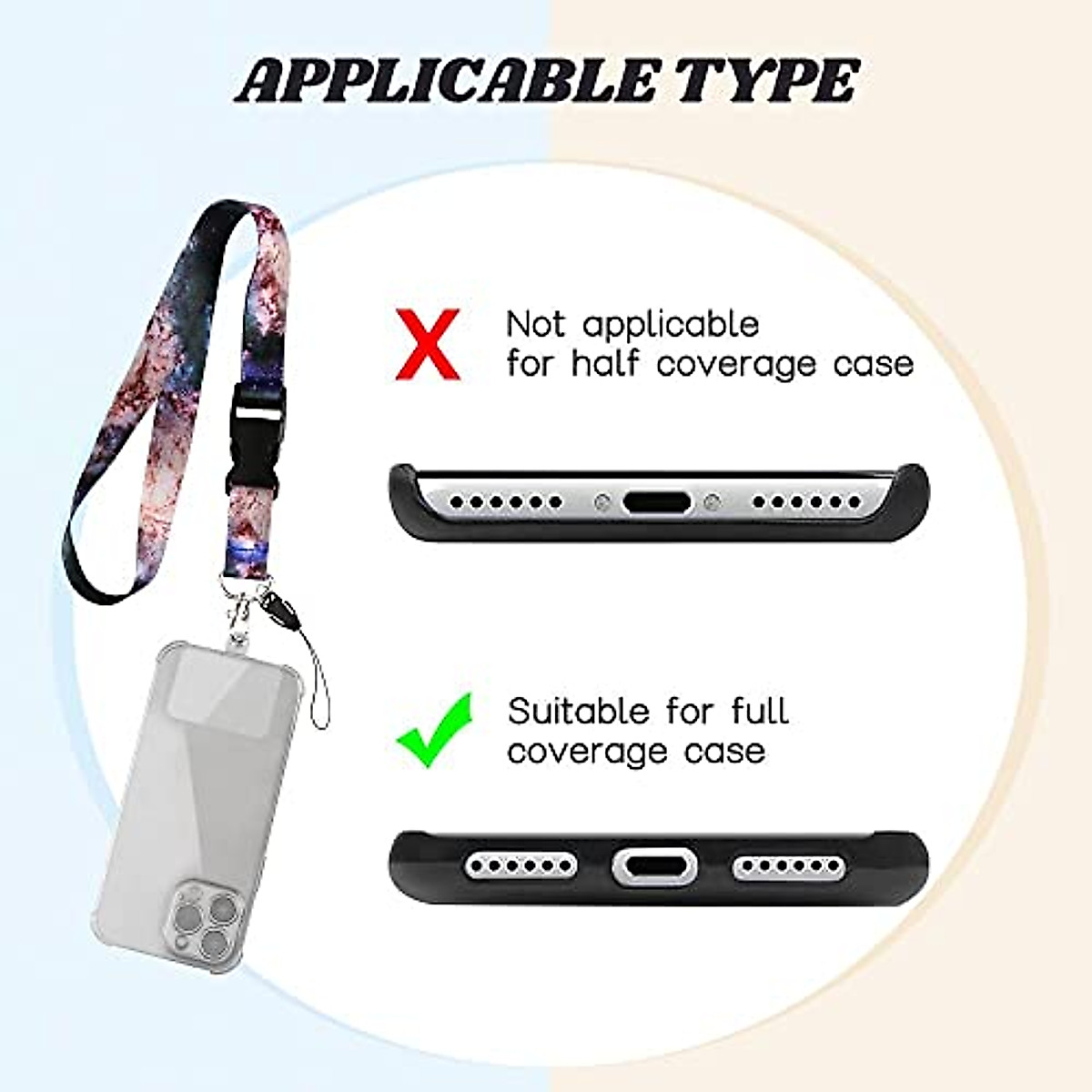 FGY Cell Phone Lanyard for Around Neck, 3 Pieces Starry Sky Neck Strap with 6 Clear Tether Tabs, Detachable Neck Strap Lanyard for Phone with Release Buckle for Men Women Teen, Fit for Most Smartphone