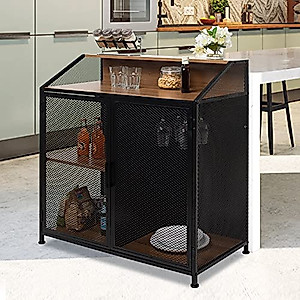 NSdirect Metal Coffee Bar Storage Cabinet, Industrial Bar Cabinet with Metal Mesh Doors, Coffee Bar Sideboard for Wines and Liquors, 33 Inch, with Wine Rack