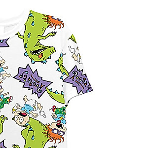 Nickelodeon Mens Rugrats Reptar Shirt - Rugrats Reptar Chuckie Tommy Allover Print T-Shirt (White, Large)