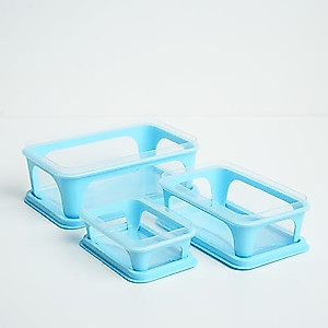 Unica Food Storage Containerwith Airtight Lid, Stackable Storage Boxes for Cereal, Snacks, BPA-Free, Microwave, Dishwasher & Freezer Safe, Set of 3, Blue, 7, 14, 18 oz, 4.5x4.5x2.51 in