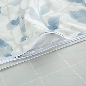 Chanasya Premium Layered Leaf Duvet Cover Set - Duvet Cover (90” x 90”) & 2 Pillow Shams (20” x 26”) - 3-Piece Set, Queen Size, Blue Taupe