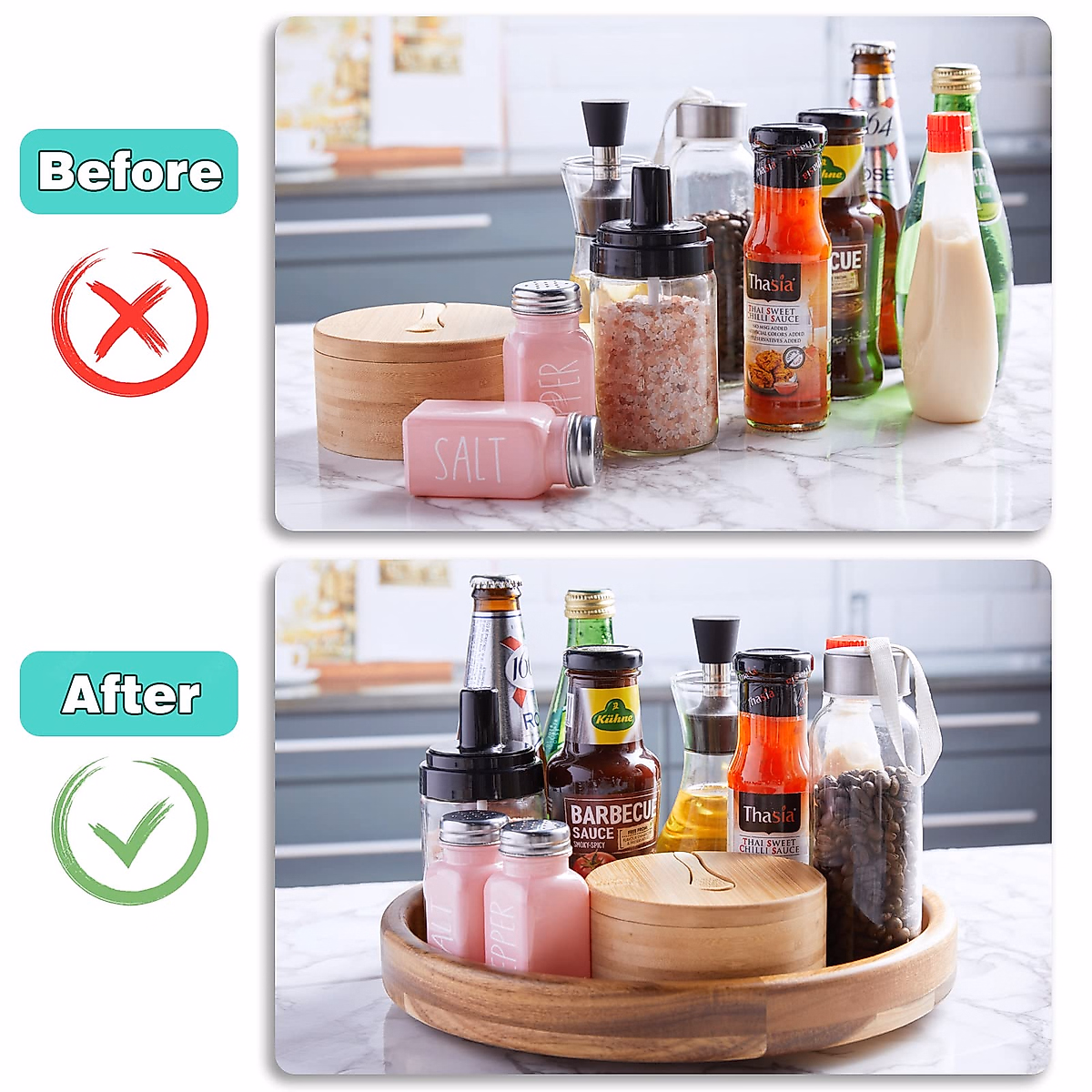 12" Lazy Susan Organizer Turntable for Cabinet - Bivvclaz Acacia Wood Lazy Susan for Cabinet Table Pantry Kitchen Countertop Cupboard or Bathroom Organization - Kitchen Turntable Storage Container