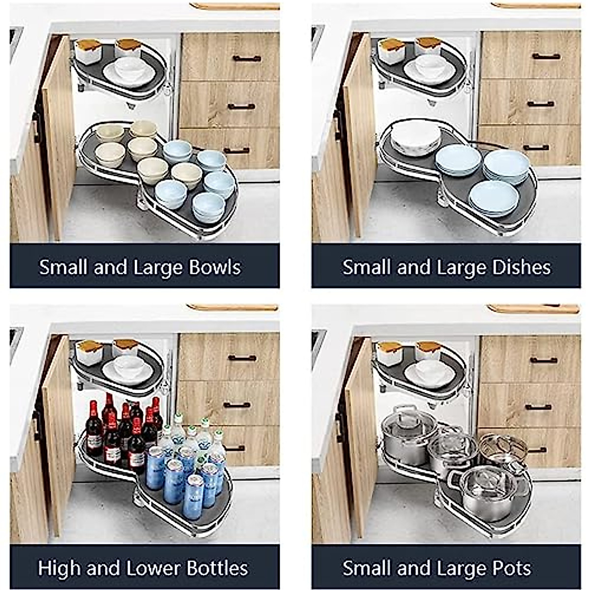 YEKIM Right Turn Blind Corner Pull Out Cabinet, 2 Tier Soft Close Swing Tray, Corner Swivel Cabinet Organizer, for 860Mm Cabinets,Left