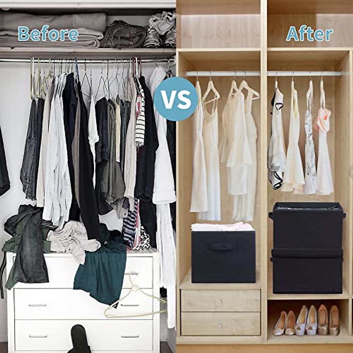 Consmos Large Foldable Fabric Storage Bin with Lids& Dual Handles, Sturdy Cubby Storage Basket for Clothes& Toys, Cube Storage Organizer Bins for Shelves, Closet, Bedroom, Home& Office, Black 3-Pack