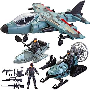 JOYIN Military Toy Set, Airplane, Pretend Play Fighter Jet with Soliders, Army Men Action Figures, Snowmobile, Kayak Boat, Army Toys for Boys Age 4-7, Kids Birthday Easter