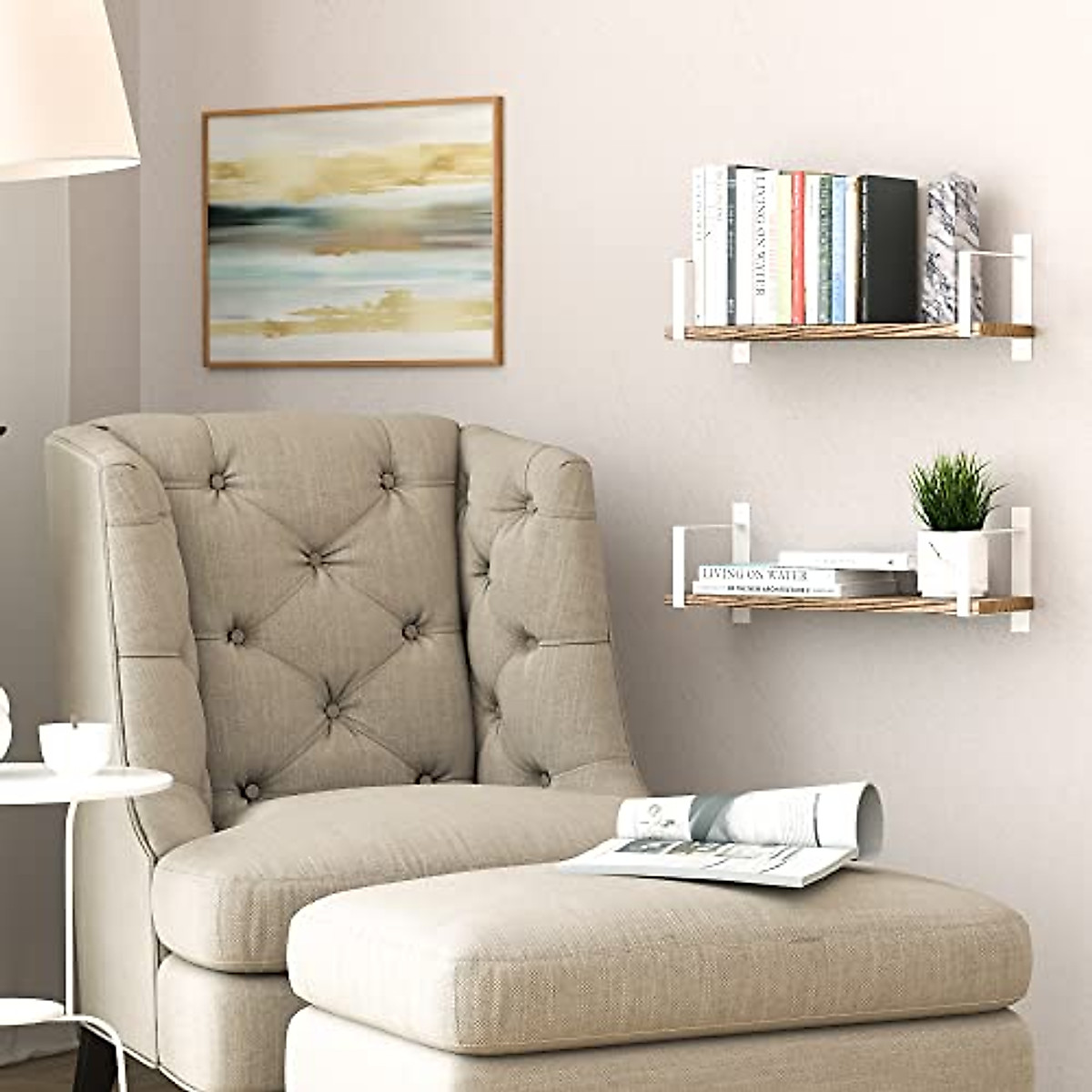 Wallniture Toledo 17"x6" Floating Shelves, Floating Bookshelf for Living Room, Wall Shelves for Bedroom, Kitchen Organization, Bathroom Storage Shelves Burnt Set of 2