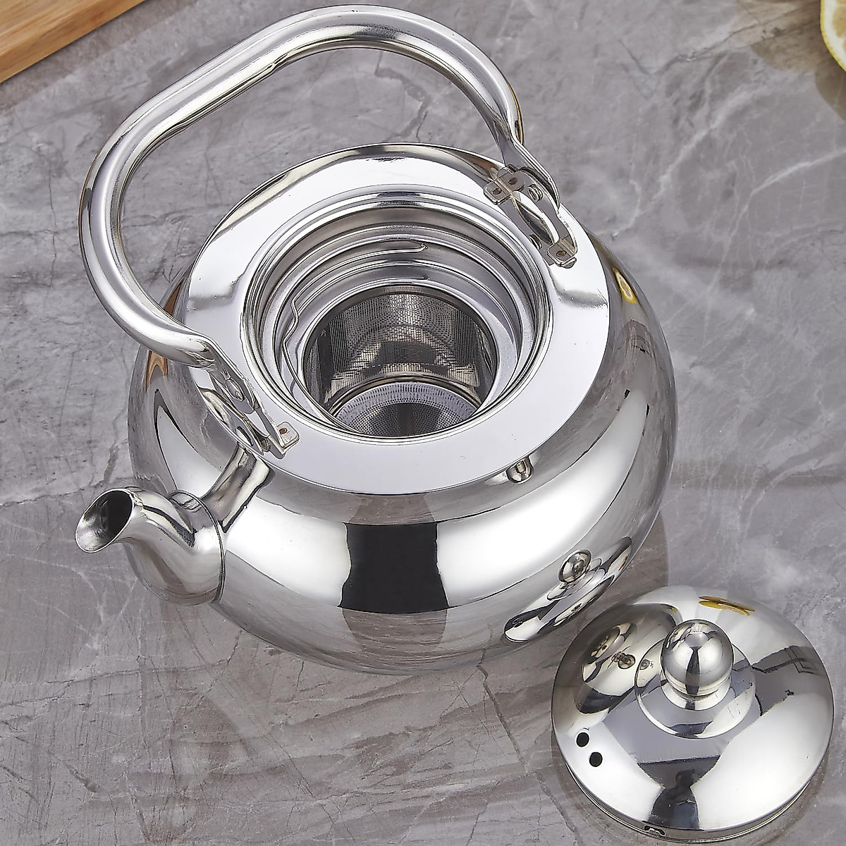 SANQIAHOME Stainless Steel Teapot With Removeable Infuser 71 oz (2000ml) Thickened Mirror Polished Stovetop Tea Maker for Herbal and Infusion