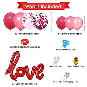 HIPEEWO Valentines Day Party Decorations - Valentine's Day Decorations Including Banner, Paper Fans, Silk Rose Petals, Teddy Bear, Red Heart and Love Foil Balloons for Valentines, Anniversary, Wedding