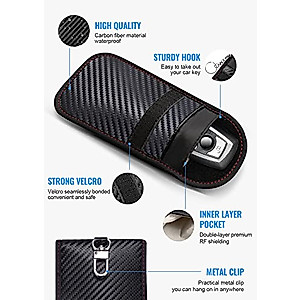 lanpard Faraday Bag for Key Fob(2 Pack), Faraday Cage Protector, Car RFID Signal Blocking Key Fob Protector, Double-Layers of Shielding Carbon Fiber Material Anti-Theft Faraday Pouch