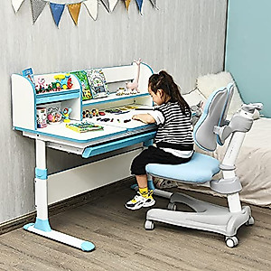 Costzon Kids Chair, Adjustable Height Student Chair w/Sit-Brake Casters, Lumbar Support, Seat Depth Adjustable, Home School Ergonomic Computer Chair for 3-18 Years Old, Kids Desk Chair (Blue)