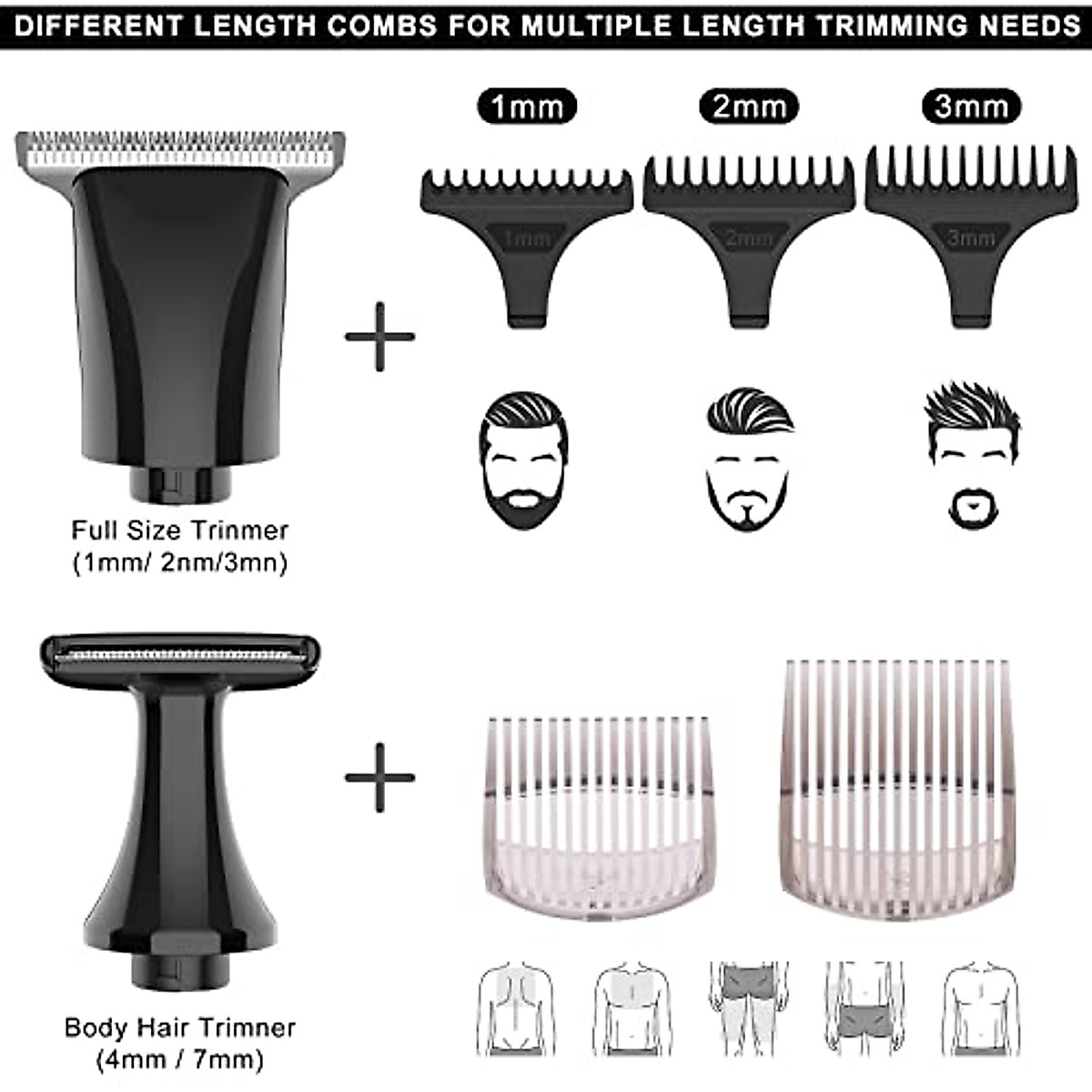 SURKER Body Trimmer Mens Electric Back Shaver Body Grooming kit Facial,Arm,Chin Beard Trimmer Cordless Hair Clipper with Adjustable Extension Handel Waterproof