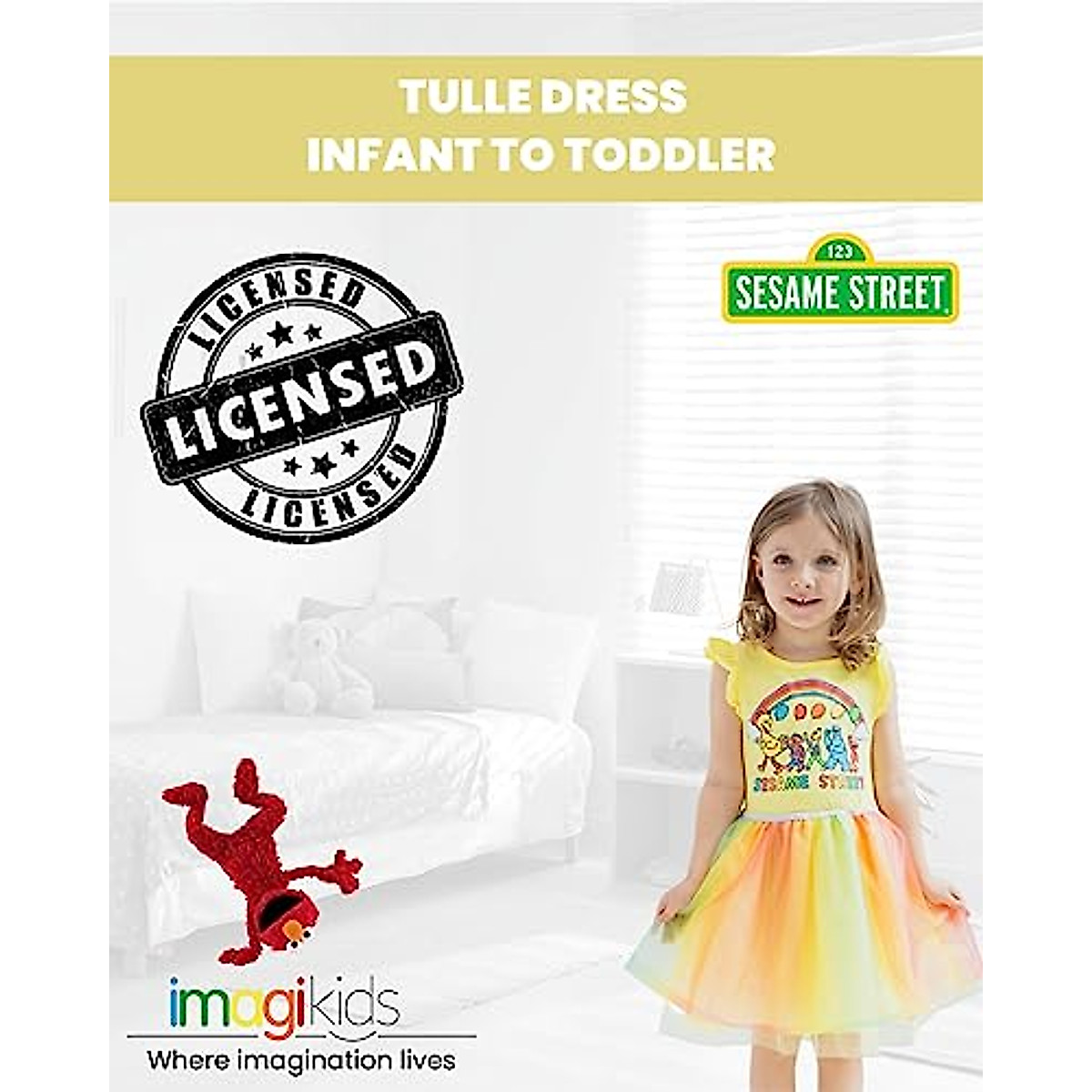 Sesame Street Bert and Ernie Big Bird Cookie Monster Infant Baby Girls Tulle Dress Yellow 12 Months