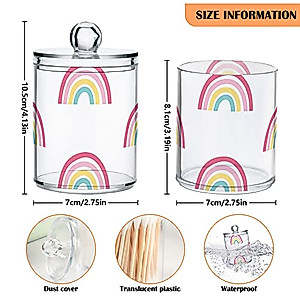 xigua 2 Pack Rainbow Qtip Holder Dispenser with Lids 14 oz Bathroom Storage Organizer Set,Clear Apothecary Jars Food Storage Containers for Tea,Coffee,Cotton Ball,Cotton Swab,Floss