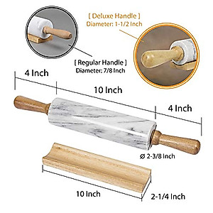 Creative Home Deluxe Natural Marble Rolling Pin with Wooden Handles and Cradle Kitchen Baking Pastry Tools for Pizza Dough Fondant Pie Crust, 2.3" Diam. x 18" L, Off-White (color may vary)