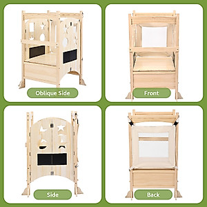 Ixdregan Toddler Kitchen Step Stool for Toddlers - Toddler Stool with Cute Cartoon Design, 3 Height Adjustable Toddler Stool for Kids 18M+, Safe Toddler Stepping Stool Supports 130LB-Natural Wood