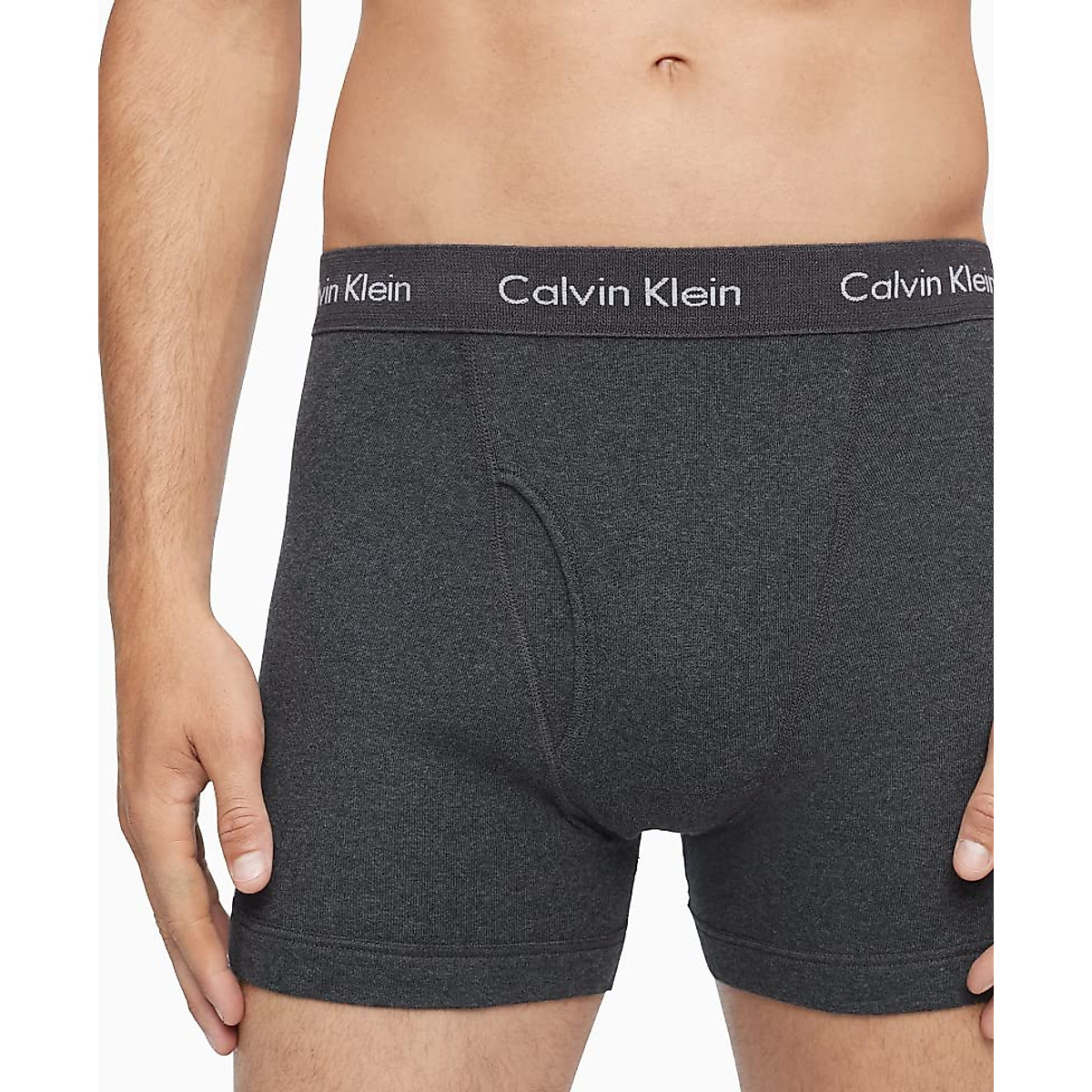 Calvin Klein Men's Cotton Classics 5-Pack Boxer Brief, 2 Blue Shadow/ 2 Charcoal Heather/ 1 Black, Large