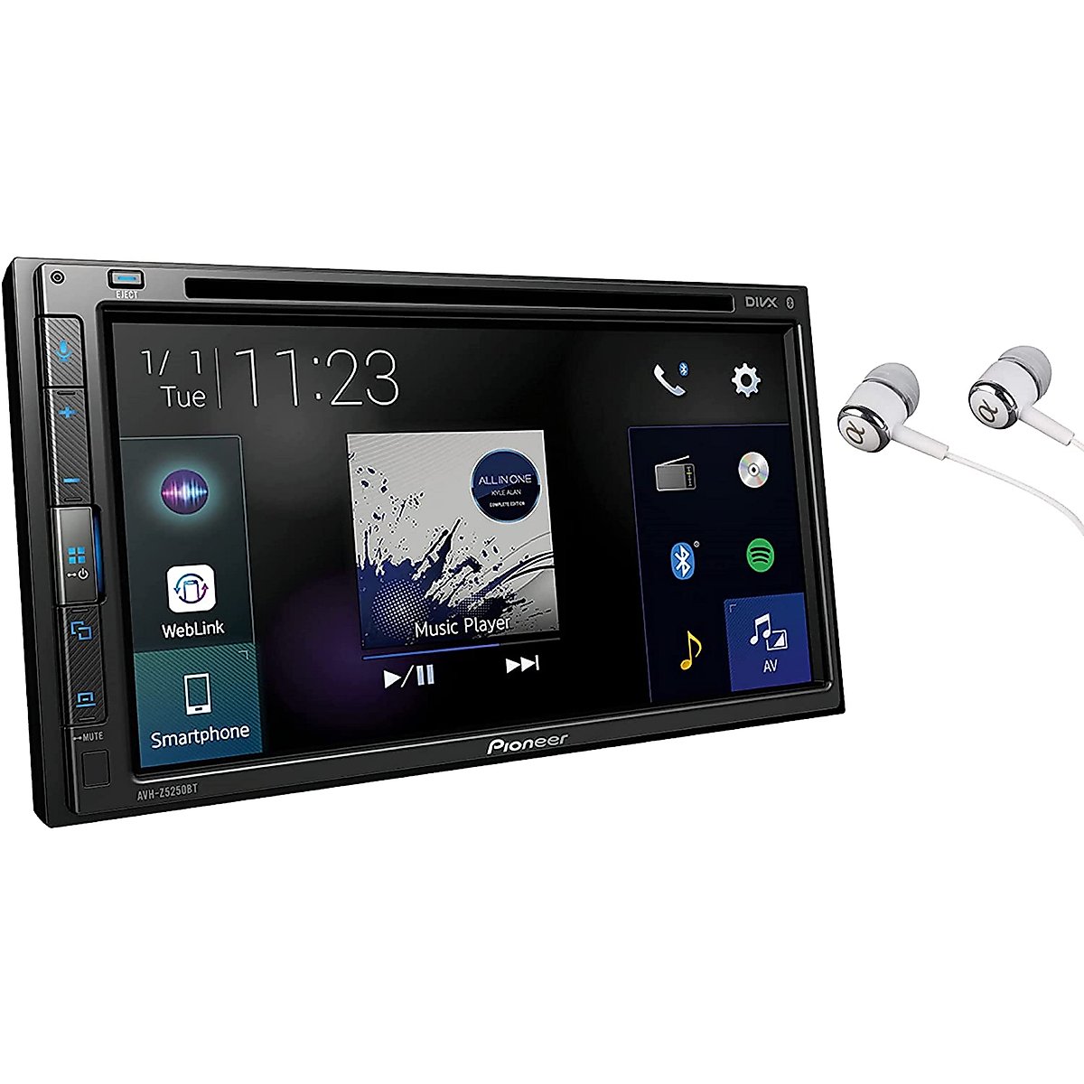 Pioneer Multimedia Double-Din In-Dash 6.2" WVGA Display Receiver Apple CarPlay. Built-in Bluetooth, AppRadio Mode/ Spotify & Pandora Bundled with Alphasonik Earbuds