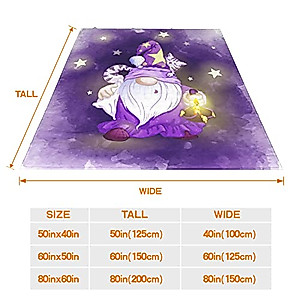 JOOCAR Flannel Throw Blanket Cartoon Sleepy Gnome Purple Cozy&Soft Plush Blankets for Bed Couch Living Room Sofa Chair