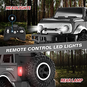 DEERC Remote Control Jeep Car with Realistic Headlight & Taillight, 160 Mins Play SUV Vehicle with Spare Tire, 2.4Ghz 1:18 All-Terrain Monster Trucks for Boys, Off-Road RC Trucks Gift for Kids