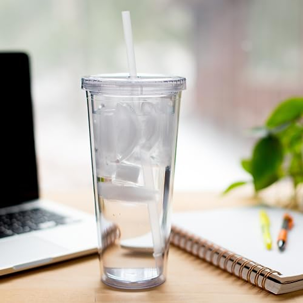 Zephyr Canyon 32oz Clear Tumblers with Lids and Straws - Clear Double Wall Tumbler - BPA Free - Insulated Acrylic Cups for Hot & Cold Drinks - Spill-Proof Reusable Iced Coffee Cup (4 Pack)