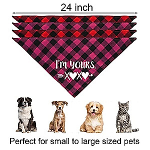 JOTFA 4 Pack Valentine’s Day Dog Bandanas, Plaid Dog Puppy Valentines Bandana Scarf for Small Medium Large Dogs Pets (Red & Pink)