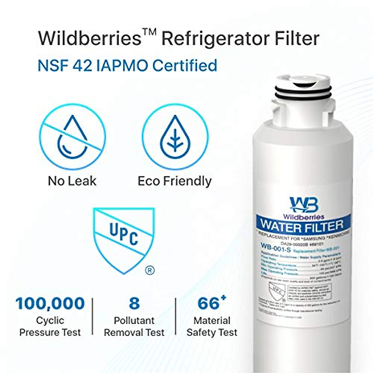 Wildberries DA29-00020B Samsung Refrigerator Water Filter Replacement for DA29-00020A/B, HAF-CIN/EXP, RF263BEAESR, DA97-08006A, RF28HFEDBSR, RF263TEAESG, RF4287HARS, RF28JBEDBSG, RS25J500DSR 1-Pack