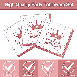 50th Birthday Tableware for Women - 96Pcs 50th Birthday Plates and Napkins | Rose Gold Party Supplies 50th Fabulous Happy Birthday Tableware Set | Cheers to 50 Years Party Decorations Serves 24 Guests